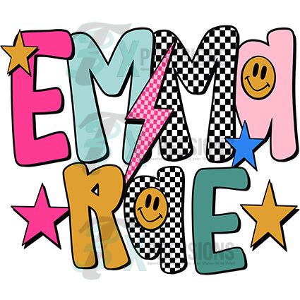 Personalized Retro smiley checkered name 2 lines - 3T Xpressions