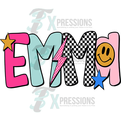Personalized Retro smiley checkered name 1 line - 3T Xpressions