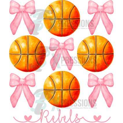 Personalized Pink Bow and Basketball 3 rows - 3T Xpressions