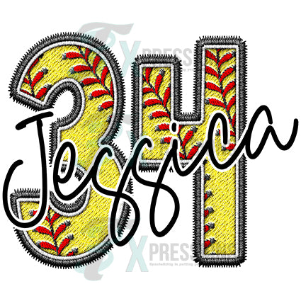 Personalized softball Number name thru middle - 3T Xpressions