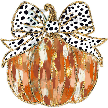 Orange brush stroke pumpkin with bow - 3T Xpressions